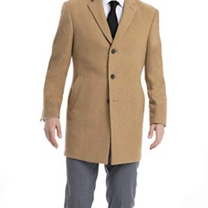 Calvin Klein Men's Slim Fit Wool Blend Overcoat Jacket, Camel, 50L