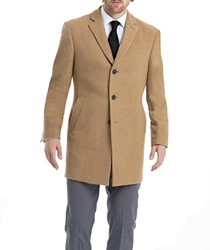 Calvin Klein Men's Slim Fit Wool Blend Overcoat Jacket, Camel, 50L