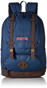 jansport cortlandt laptop backpack, navy, 15” laptop sleeve-synthetic leather shoulder computer bag with large compartment, padded straps-book rucksack for men, women