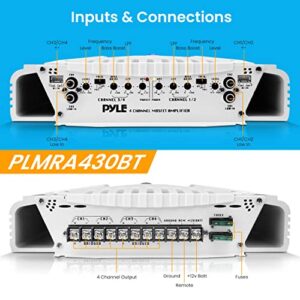 Pyle 2.1 Bluetooth Marine Amplifier Receiver - Waterproof 4 Channel Wireless Bridgeable Audio Amp for Stereo Speaker with 1000 Watt Power Dual MOSFET Supply, GAIN Level and LED Indicator -PLMRA430BT