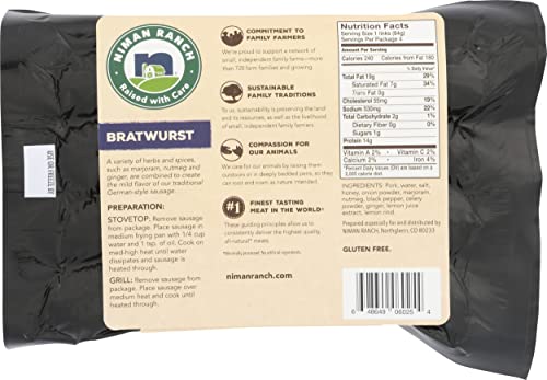 NIMAN RANCH Pork Bratwurst, 12 OZ