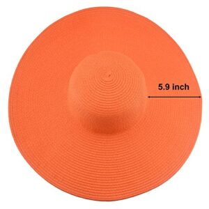 Wowlife Wide Brim Roll-up Big Beautiful Solid Color Floppy Hat (Orange)