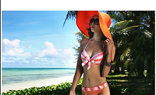 Wowlife Wide Brim Roll-up Big Beautiful Solid Color Floppy Hat (Orange)