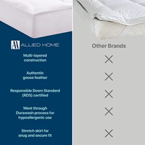 Allied Home Feather Bed Mattress Topper - 300 TC Cotton Shell White Down Hotel Mattress Topper, Quilted Soft Down Mattress Topper, Multi-Layered Soft Mattress Topper - Twin XL, 80” x 39”