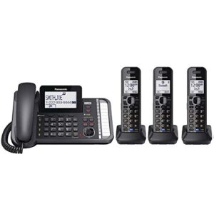 panasonic kx-tg9582b + 1 kx-tga950b 2-line dect 6.0 system 3-way conferencing talking caller id noise reduction corded/cordless combination telephone