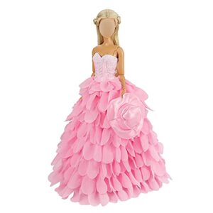 BARWA Princess Evening Party Clothes Wears Dress Outfit Set for 11.5 inch Doll with Hat (Pink Wedding Dress)