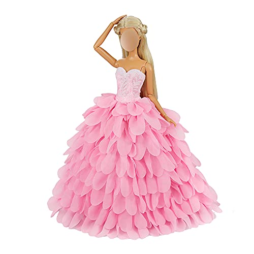 BARWA Princess Evening Party Clothes Wears Dress Outfit Set for 11.5 inch Doll with Hat (Pink Wedding Dress)