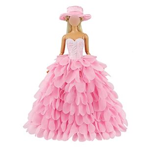 BARWA Princess Evening Party Clothes Wears Dress Outfit Set for 11.5 inch Doll with Hat (Pink Wedding Dress)