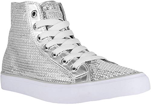 GOTTA FLURT Women's Disco II Sequin Glitter Fashion High Top Dance Sneakers Silver