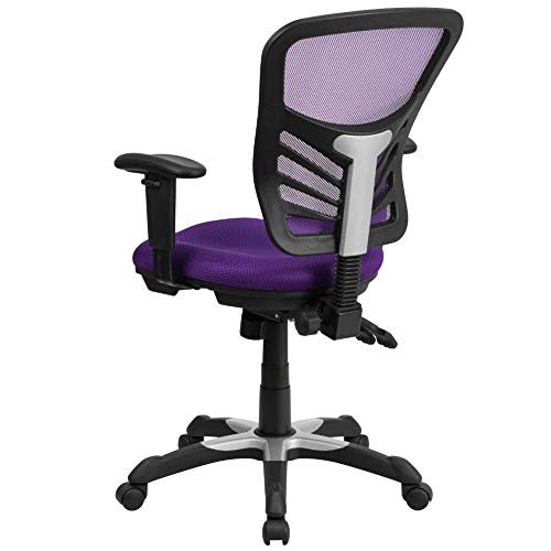 Flash Furniture Nicholas Mid-Back Purple Mesh Multifunction Executive Swivel Ergonomic Office Chair with Adjustable Arms