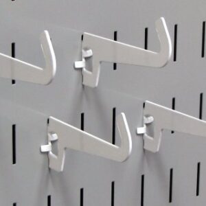 Wall Control Pegboard 3-1/2in Reach Curved Tip Slotted Hook Pack - Slotted Metal Pegboard Hooks for Wall Control Pegboard and Slotted Tool Board – White