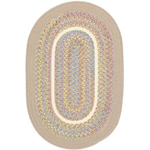 super area rugs juvi braided rug solid border playful nursery carpet, sand beige banded 4' x 6' oval