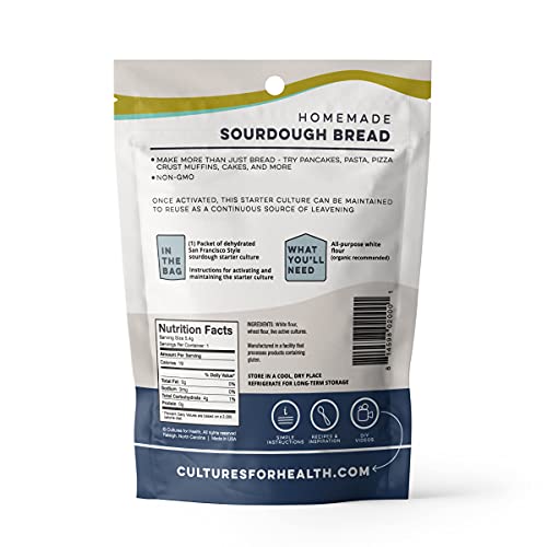 Cultures for Health San Francisco Sourdough Starter | Heirloom Style Dehydrated Culture for Baking Sourdough Bread | Perfect for Pancakes, Biscuits, Pretzels, & More | Non-GMO Prebiotic Artisan Bread