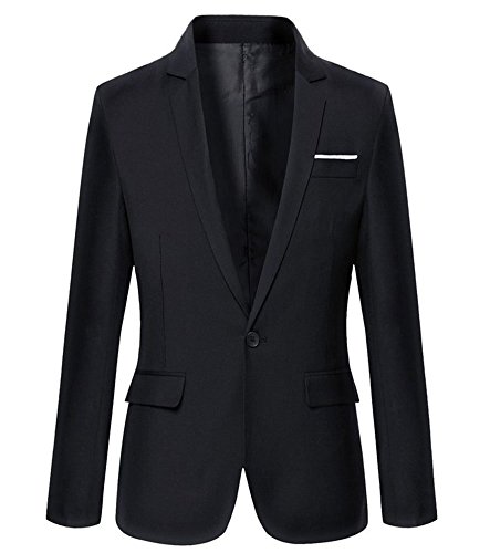 Mens Slim Fit Casual One Button Blazer Jacket (S, 302Black)