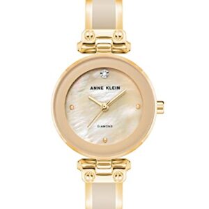 Anne Klein Women's AK/1980TMGB Diamond-Accented Dial Tan and Gold-Tone Bangle Watch