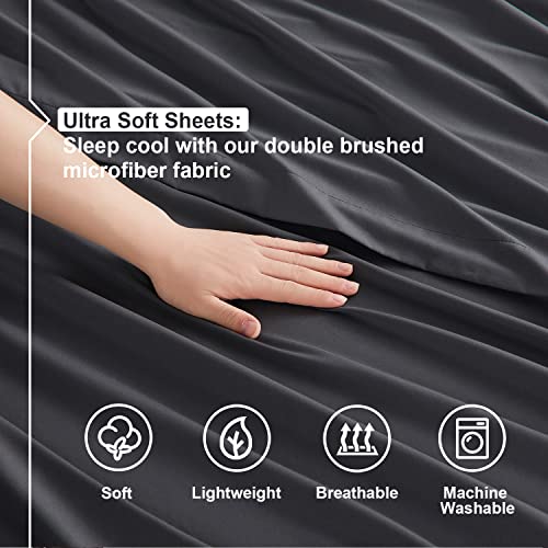 Nestl Split King Sheets for Adjustable Beds - 5 Piece Split King Sheets Set, Deep Pocket, Hotel Luxury, Extra Soft, Breathable and Cooling, Grey Split King Bed Sheets