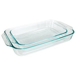 pyrex basics clear oblong glass baking dishes, 2 piece value-plus pack set made in the usa