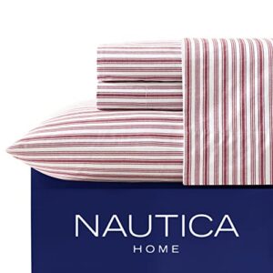 nautica - percale collection - bed sheet set - 100% cotton, crisp & cool, lightweight & moisture-wicking bedding, 4 pieces, king, coleridge red