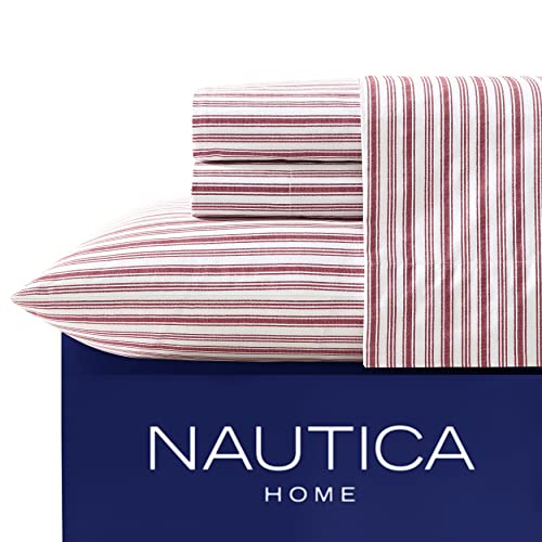 Nautica - Percale Collection - Bed Sheet Set - 100% Cotton, Crisp & Cool, Lightweight & Moisture-Wicking Bedding, 4 pieces, King, Coleridge Red