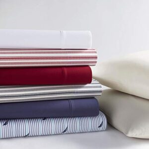 Nautica - Percale Collection - Bed Sheet Set - 100% Cotton, Crisp & Cool, Lightweight & Moisture-Wicking Bedding, 4 pieces, King, Coleridge Red