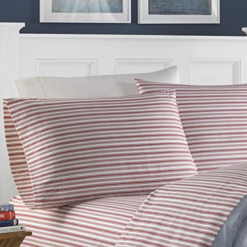 Nautica - Percale Collection - Bed Sheet Set - 100% Cotton, Crisp & Cool, Lightweight & Moisture-Wicking Bedding, 4 pieces, King, Coleridge Red