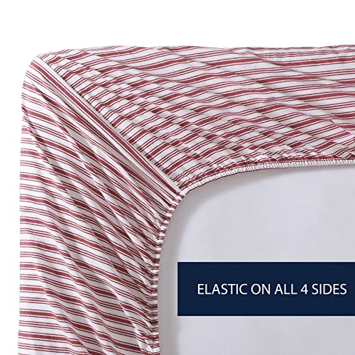 Nautica - Percale Collection - Bed Sheet Set - 100% Cotton, Crisp & Cool, Lightweight & Moisture-Wicking Bedding, 4 pieces, King, Coleridge Red