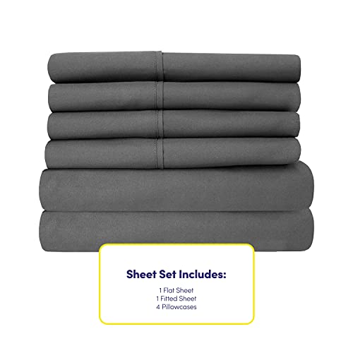 Cal King Size Bed Sheets - 6 Piece 1500 Supreme Collection Fine Brushed Microfiber Deep Pocket California King Sheet Set Bedding - 2 Extra Pillow Cases, Great Value, California King, Gray