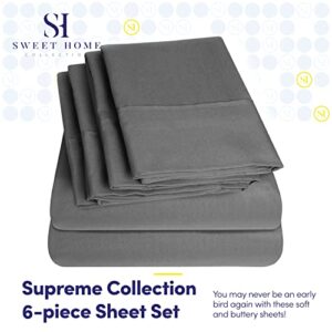 Cal King Size Bed Sheets - 6 Piece 1500 Supreme Collection Fine Brushed Microfiber Deep Pocket California King Sheet Set Bedding - 2 Extra Pillow Cases, Great Value, California King, Gray