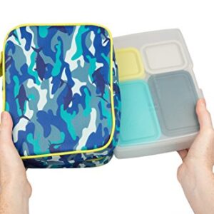 Bentology Lunch Box for Boys - Kids Insulated, Durable Lunchbox Tote Bag Fits Bento Boxes, Nesting Containers w/Lids & Bottles, Back to School Lunch Sleeve Keeps Food Hotter or Colder Longer, Camo