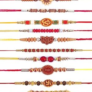 Craftsman 12 Pc Rakhi for Brother Bhaiya Bhabhi Traditional Handmade Assorted Designer Rakhi Set Roli Chawal, Greeting Card & Soun Stickers Rakhi Thread Rakhdi Bracelets Rakshabandhan (DESIGN 1)