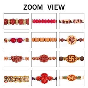 Craftsman 12 Pc Rakhi for Brother Bhaiya Bhabhi Traditional Handmade Assorted Designer Rakhi Set Roli Chawal, Greeting Card & Soun Stickers Rakhi Thread Rakhdi Bracelets Rakshabandhan (DESIGN 1)