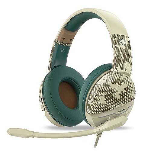 NUBWO N8 Gaming Headset for PC, PS4, Xbox One, PS5 Headset with Mic, Bendable Cardioid Microphone, Soft Memory Earmuffs for Laptop - Desert Camouflage