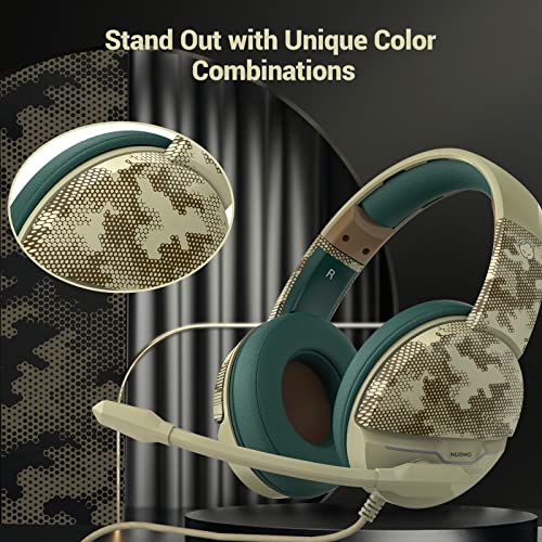 NUBWO N8 Gaming Headset for PC, PS4, Xbox One, PS5 Headset with Mic, Bendable Cardioid Microphone, Soft Memory Earmuffs for Laptop - Desert Camouflage