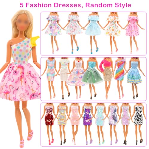 BARWA 41 Pack Doll Clothes and Accessories 5 PCS Fashion Dresses 5 Tops 5 Pants Outfits 10 PCS Mini Dresses 10shoes 6 Necklace 5 Glasses for 11.5 inch Doll