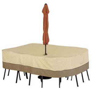 classic accessories veranda patio table cover with umbrella hole pebble/large/rectangular/oval, outdoor table cover