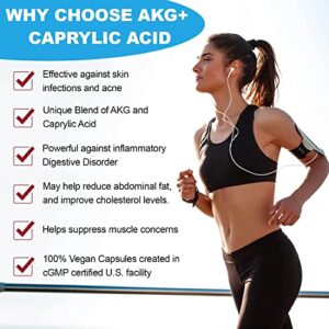 SIMPLESA NUTRITION - AKG+, Alpha Ketoglutaric Acid Plus Caprylic Acid, Improves Muscle Recovery, Increases Cell’s Energy Process, Helps to Get Lean Body, 360 Capsules, Made in USA, Non-GMO