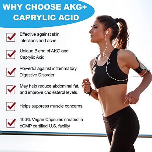 SIMPLESA NUTRITION - AKG+, Alpha Ketoglutaric Acid Plus Caprylic Acid, Improves Muscle Recovery, Increases Cell’s Energy Process, Helps to Get Lean Body, 360 Capsules, Made in USA, Non-GMO