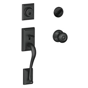 schlage f60 add 622 geo addison front entry handleset with georgian knob, deadbolt keyed 1 side, matte black