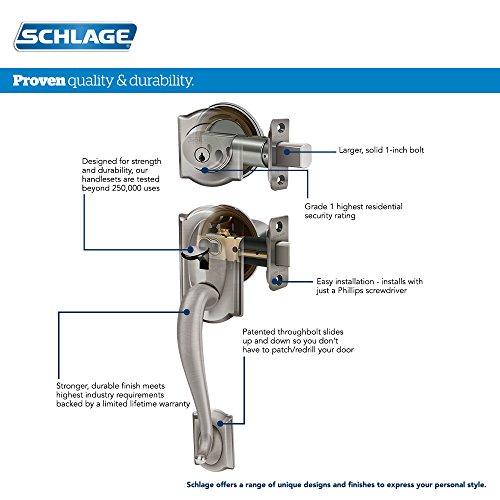 SCHLAGE F60 CEN 619 Century Single Cylinder Handleset and Plymouth Knob, Satin Nickel