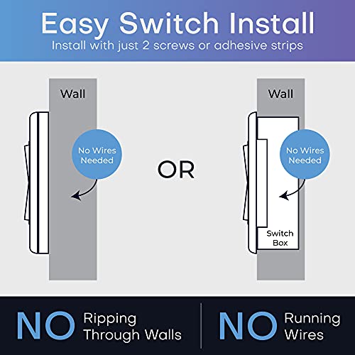 RunLessWire - The Original Self-Powered (NO Batteries) Wireless Light Switch & Receiver Kit, No WiFi Needed, DIY, Remote 150+ft RF Range - Basic: 1 Receiver, 1 Switch - White