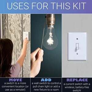 RunLessWire - The Original Self-Powered (NO Batteries) Wireless Light Switch & Receiver Kit, No WiFi Needed, DIY, Remote 150+ft RF Range - Basic: 1 Receiver, 1 Switch - White