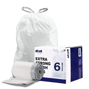 plasticplace 6 gallon trash bags, 0.7 mil, white drawstring garbage can liners, 17" x 20" (200 count)