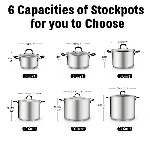 Cook N Home Stockpot Sauce Pot Induction Pot With Lid Professional Stainless Steel 12 Quart, Dishwasher Safe With Stay-Cool Handles, Silver