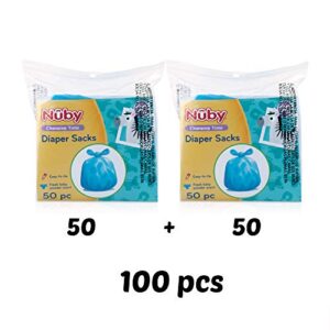 Nuby Diaper Disposable Bags, Fresh Baby Powder Scent, 2 Pack (50 Count Each Pack)