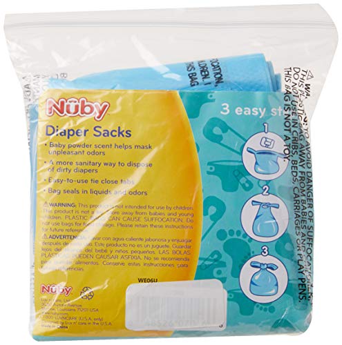 Nuby Diaper Disposable Bags, Fresh Baby Powder Scent, 2 Pack (50 Count Each Pack)