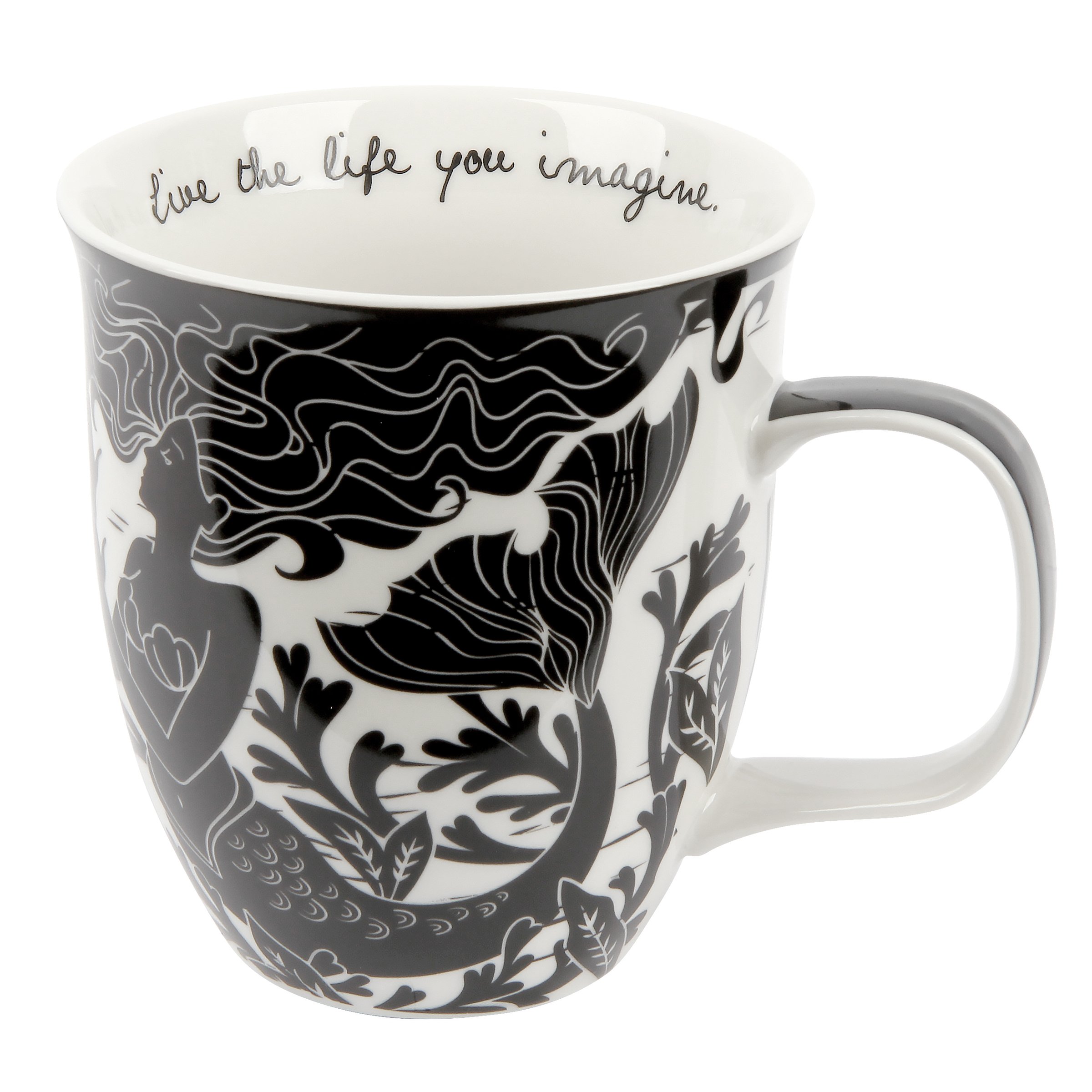 Karma Gifts 16 oz Black and White Boho Mug Mermaid - Cute Coffee and Tea Mug - Ceramic Coffee Mugs for Women and Men