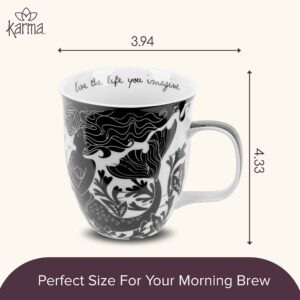 Karma Gifts 16 oz Black and White Boho Mug Mermaid - Cute Coffee and Tea Mug - Ceramic Coffee Mugs for Women and Men