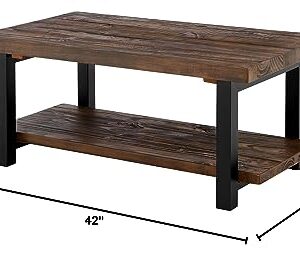 Alaterre Furniture Pomona Rustic Industrial Modern Vintage Metal and Solid Wood Coffee Table, Easy Assembly, 42 in x 24 in x 18 in ,Brown