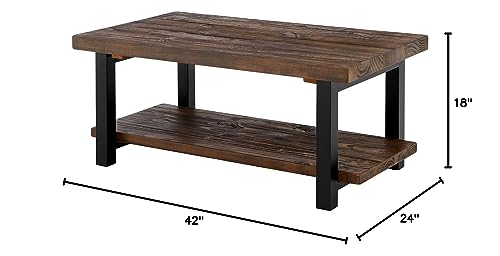 Alaterre Furniture Pomona Rustic Industrial Modern Vintage Metal and Solid Wood Coffee Table, Easy Assembly, 42 in x 24 in x 18 in ,Brown