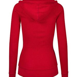 TL Women's Solid Warm Thin Thermal Knitted Casual Zip-Up Hoodie Jacket RED,Medium